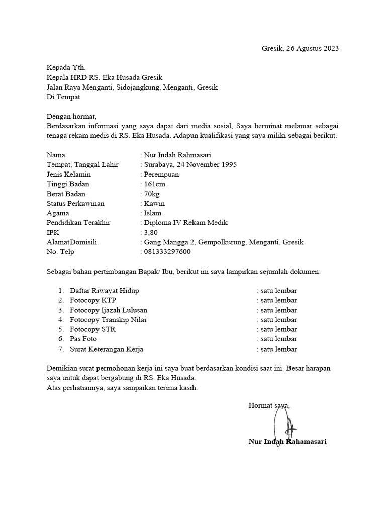 Surat Lamaran Eka Medika | PDF