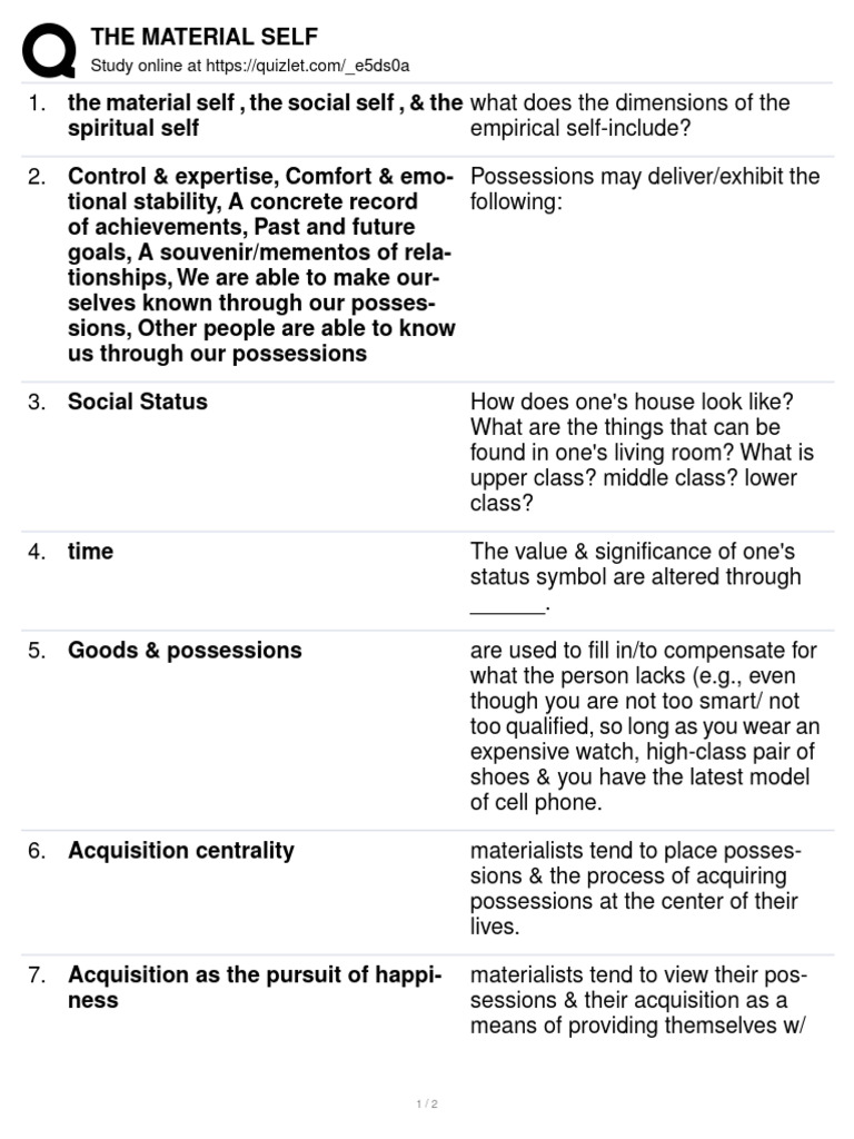 material self | PDF | Self | Behavioural Sciences