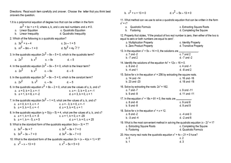 Long Quiz 1 | PDF | Quadratic Equation | Equations