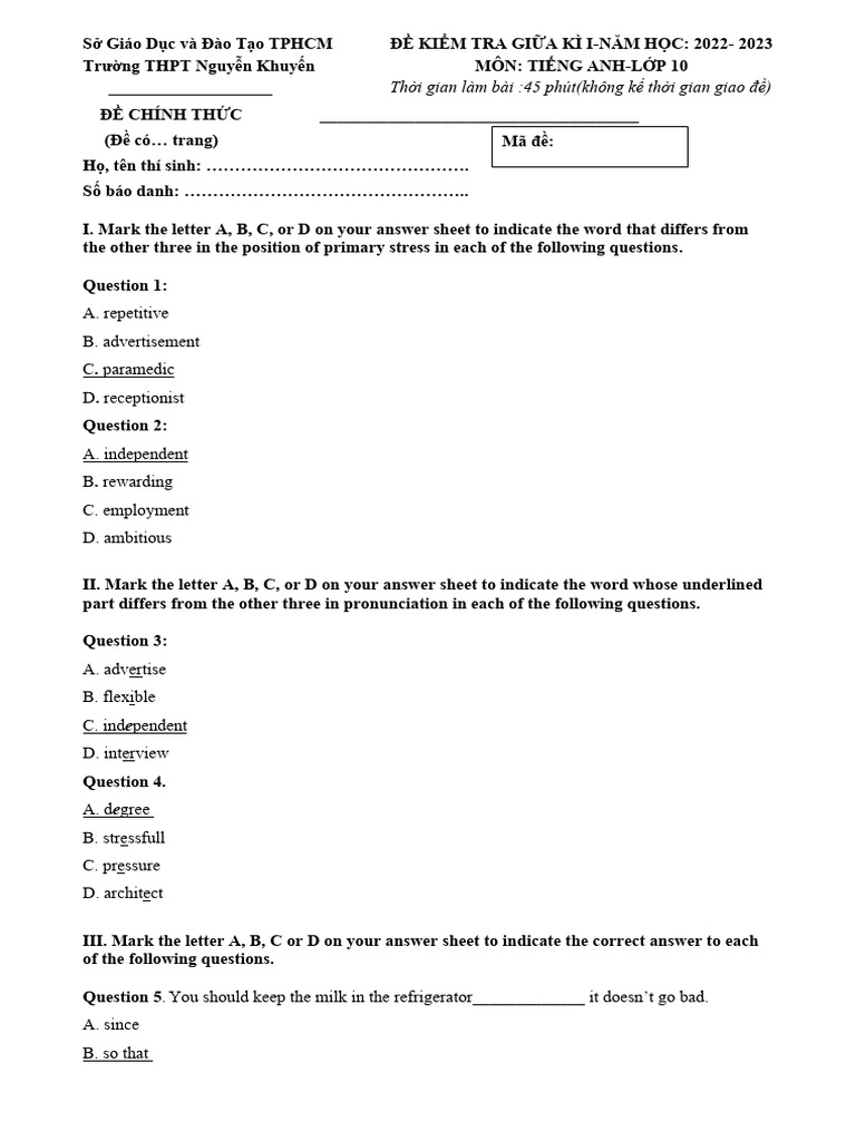 đề thi lớp 10 u5 dọc-key | PDF