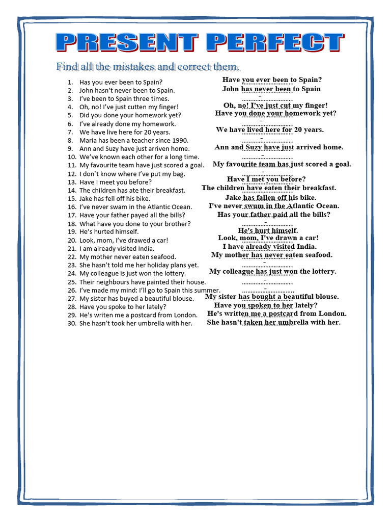 Present Perfect - Find and Correct Mistakes | PDF Present Perfect - Find and Correct Mistakes | PDF