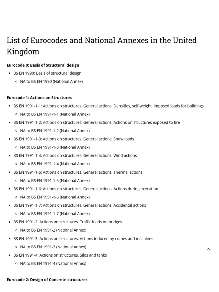 List of Eurocodes and National Annexes in the United Kingdom | PDF ...