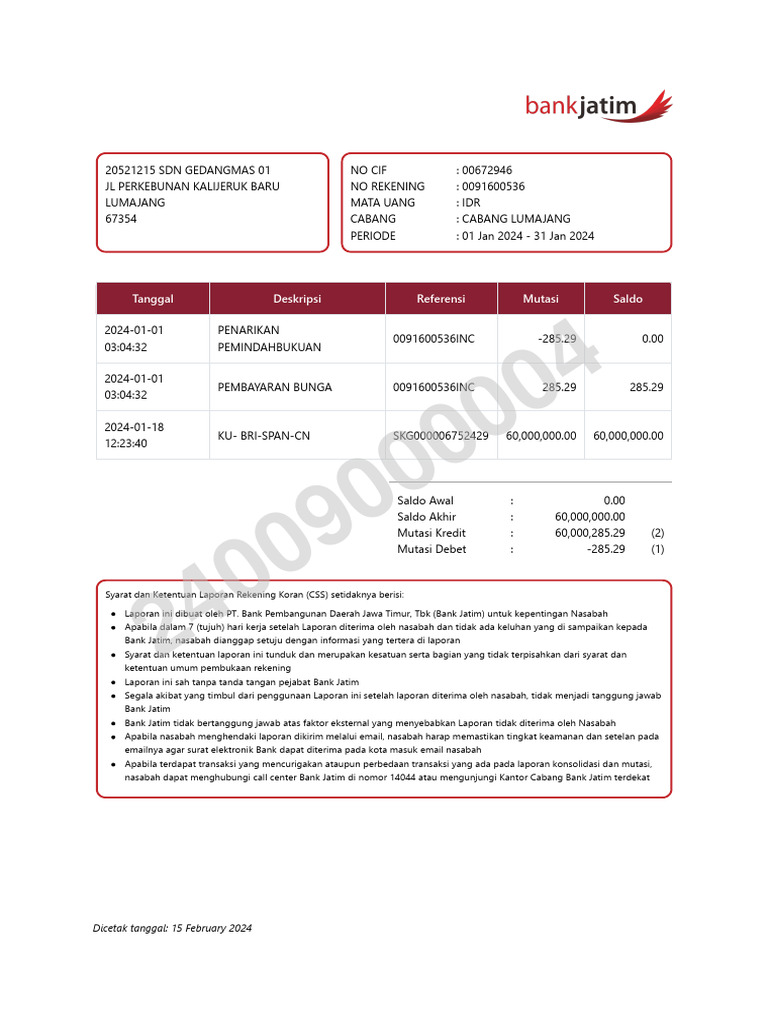 Exportmutasi 0091600536 20240101 20240131 | PDF