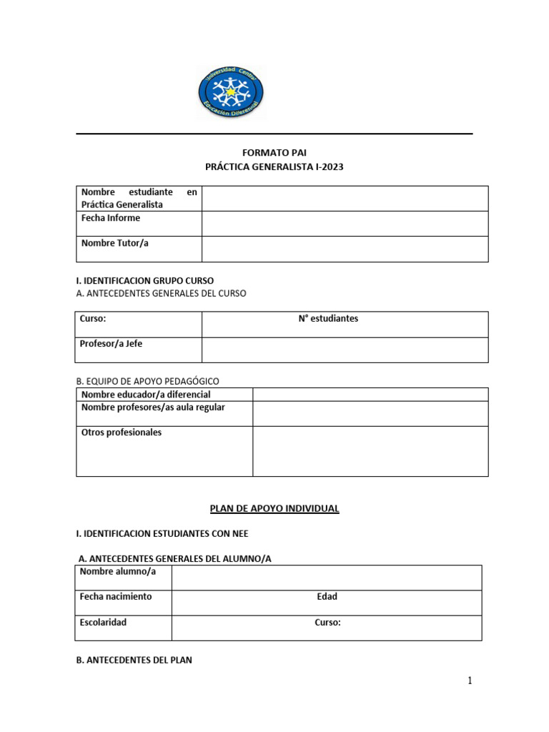 FORMATO PAI | PDF | Salón de clases | Aprendizaje