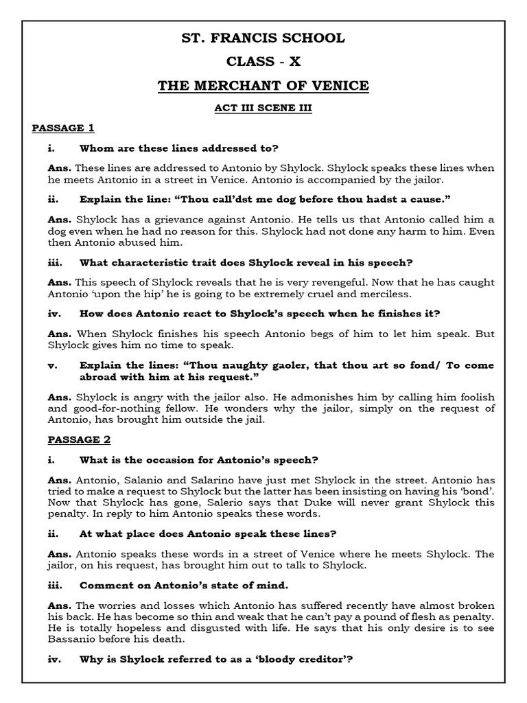 TMOV Act 3 Scene 3,4,5 | PDF | The Merchant Of Venice
