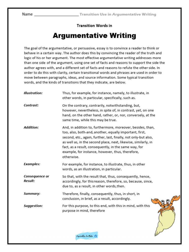 Transition Use in Argumentative Writing | PDF