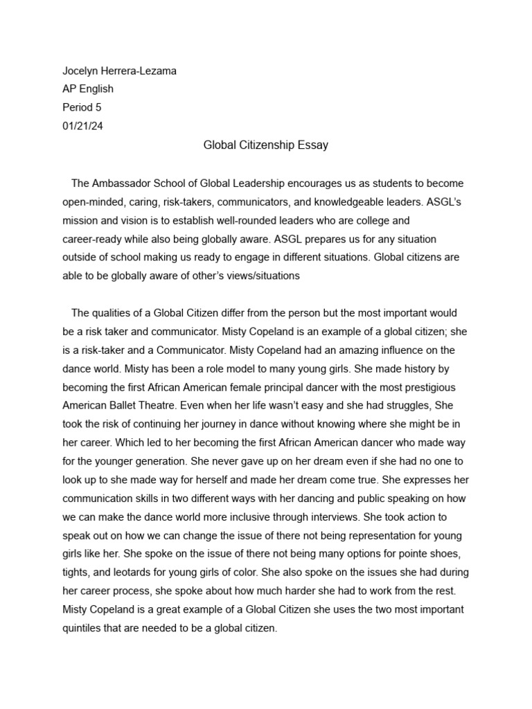 Global Citizenship Essay-2 | PDF | Dances | Citizenship