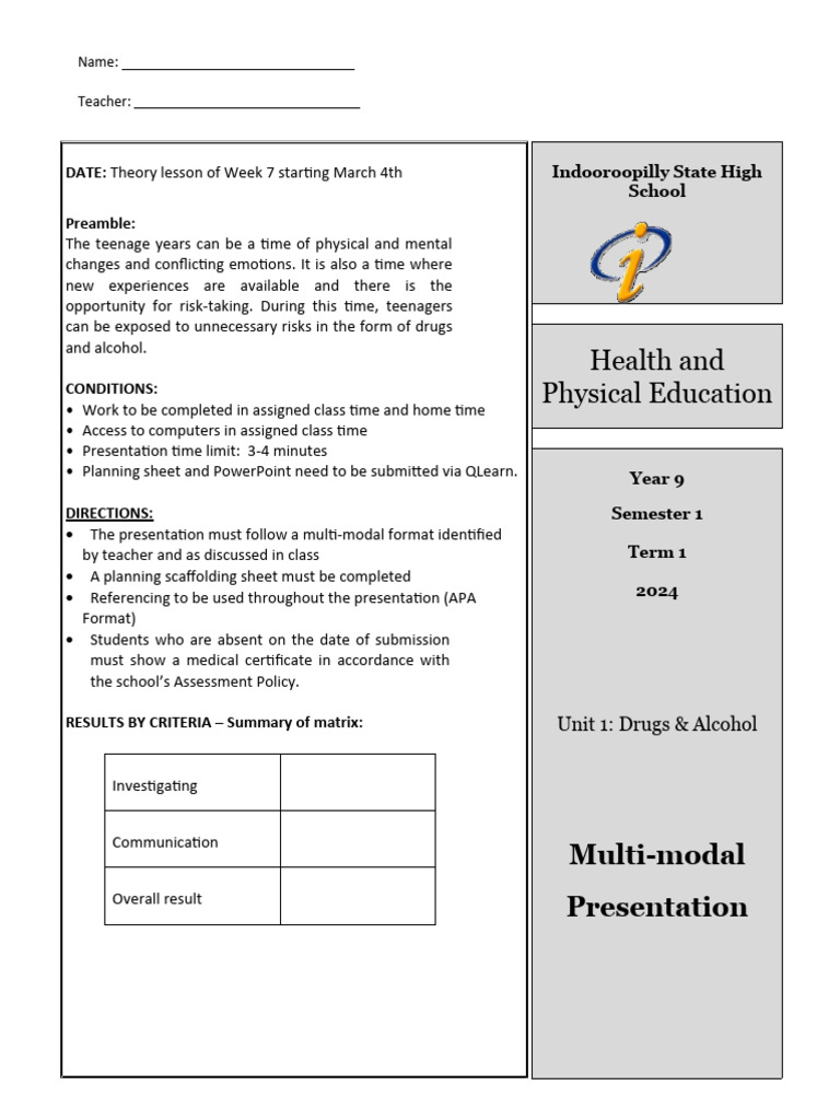 2024 Drugs and Alcohol - Multimodel Presentation Task Sheet-3 | PDF ...