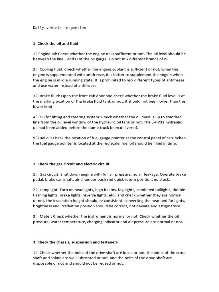 2.daily Vehicle Inspection | PDF