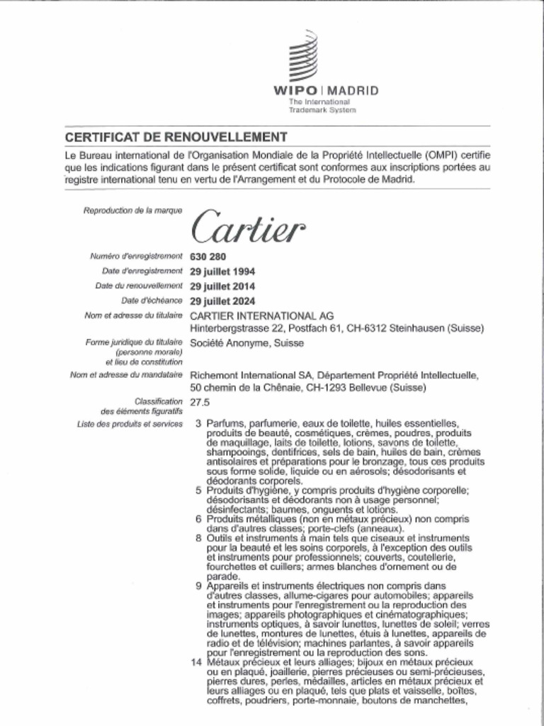 Cartier Wipo PL 1 | PDF