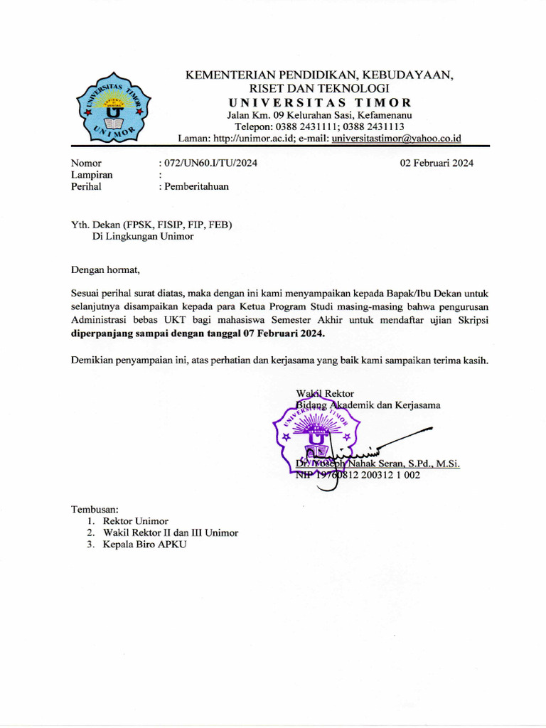 Pemberitahuan Perpanjang Administrasi Bebas UKT | PDF