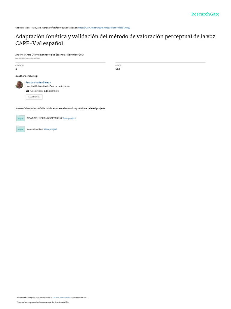 Adaptación Fonética y Validación Del Método de Valoración Perceptual de La Voz CAPE-V Al Español ...