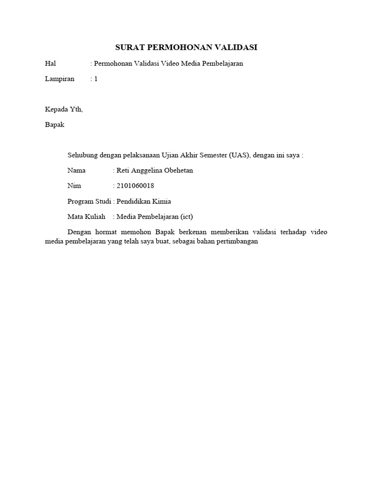 Surat Permohonan Validasi | PDF