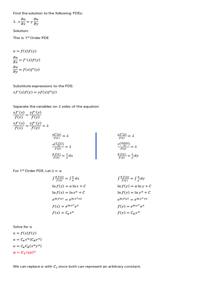 Solving First and Second Order PDEs | PDF