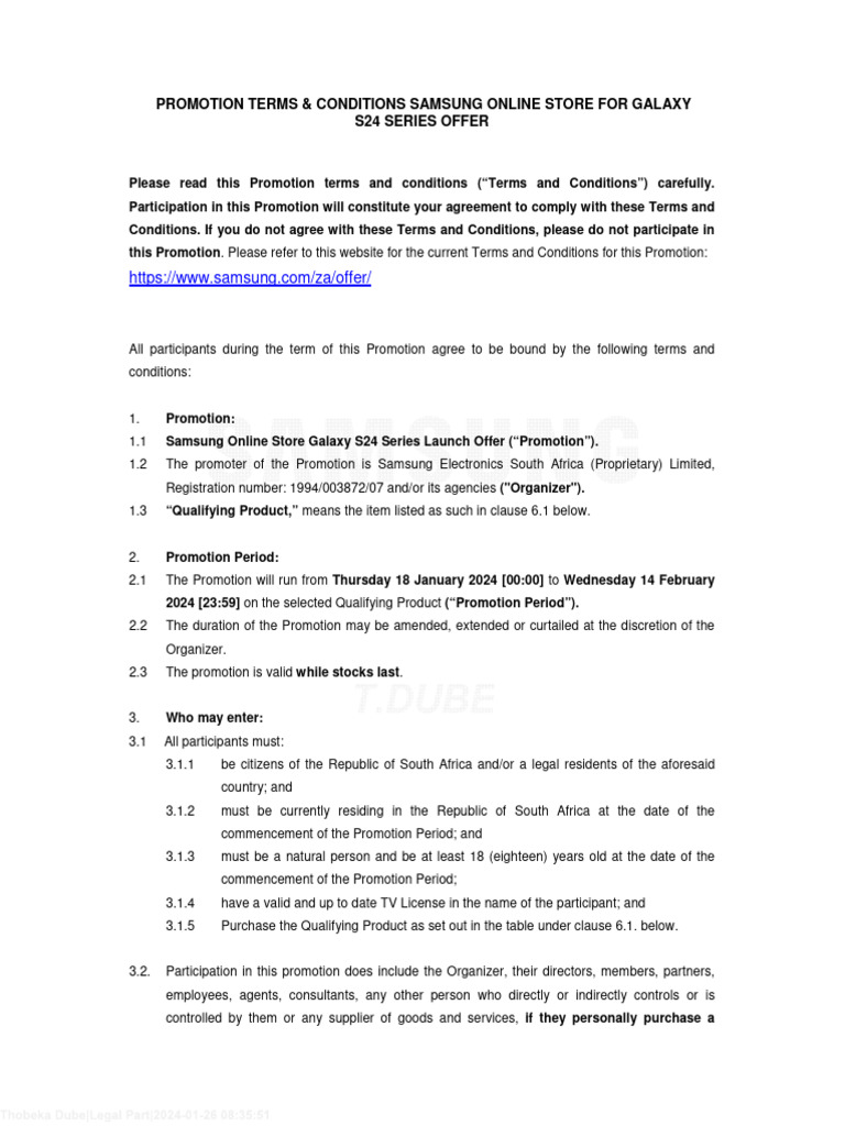 S24 Series Samsung Online Store Terms and Conditions - Final 16012024 LEGAL - Final Version ...