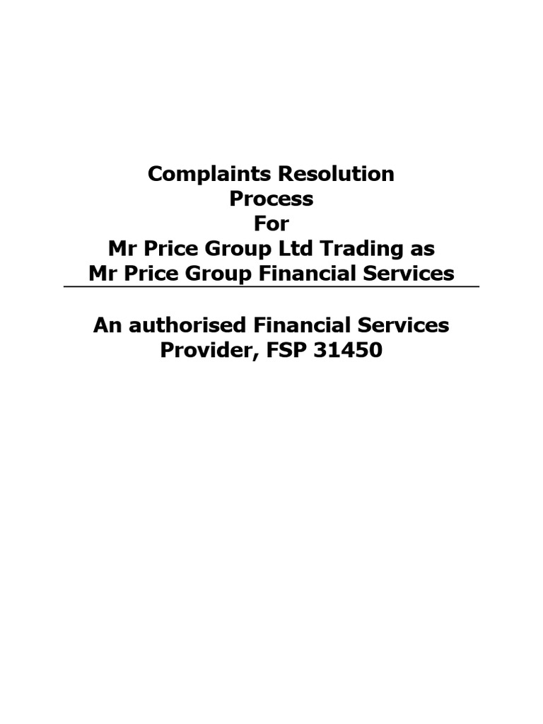 Complaints Resolution Policy | PDF | Complaint | Mediation