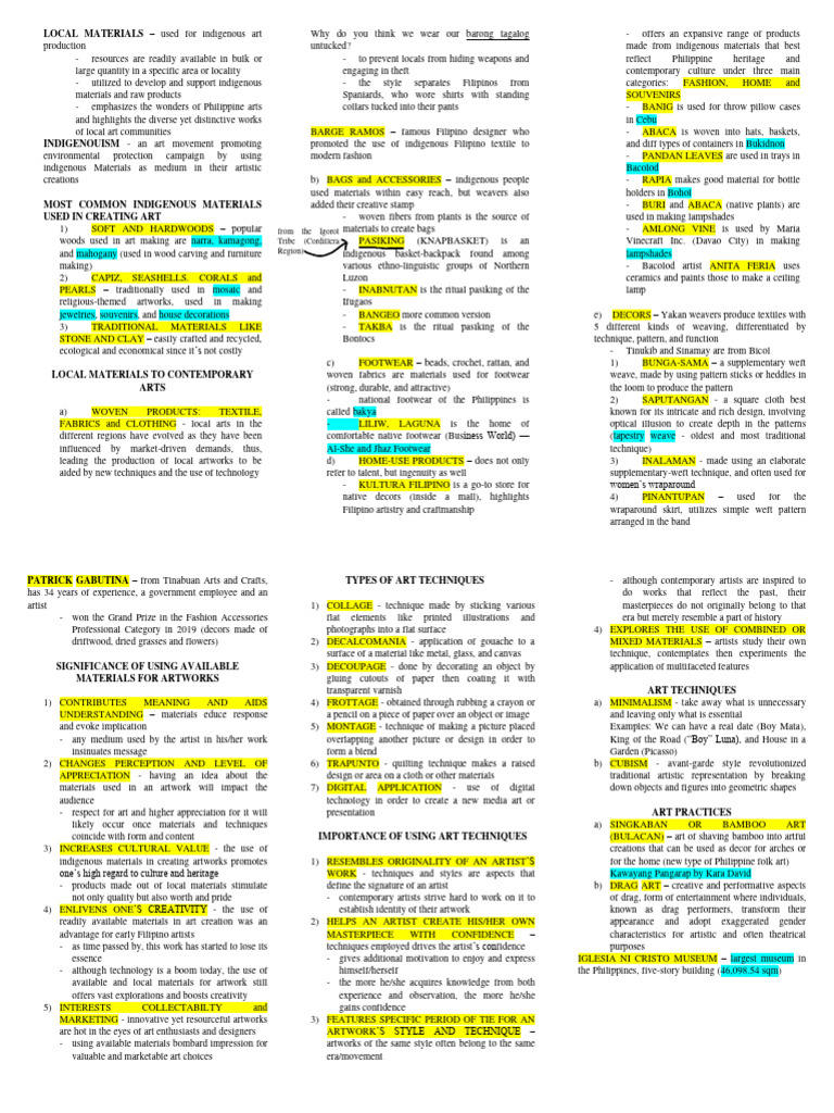 Cpar Reviewer | PDF | Weaving | Collage