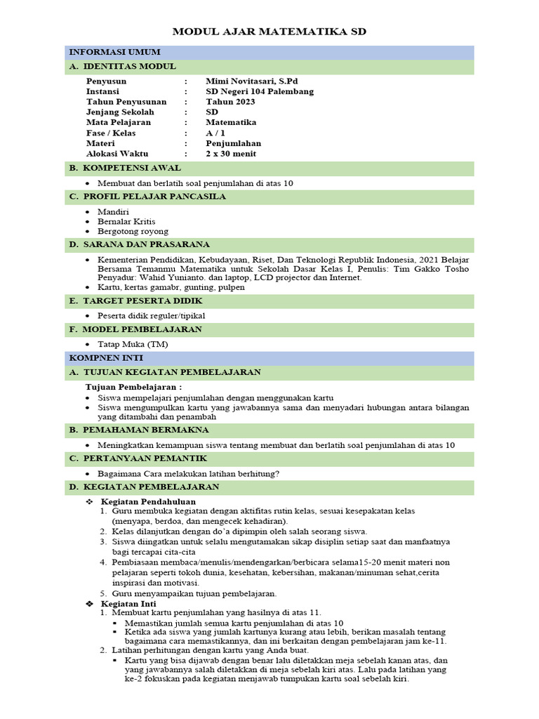 MODUL AJAR MATEMATIKA SD Observasi | PDF
