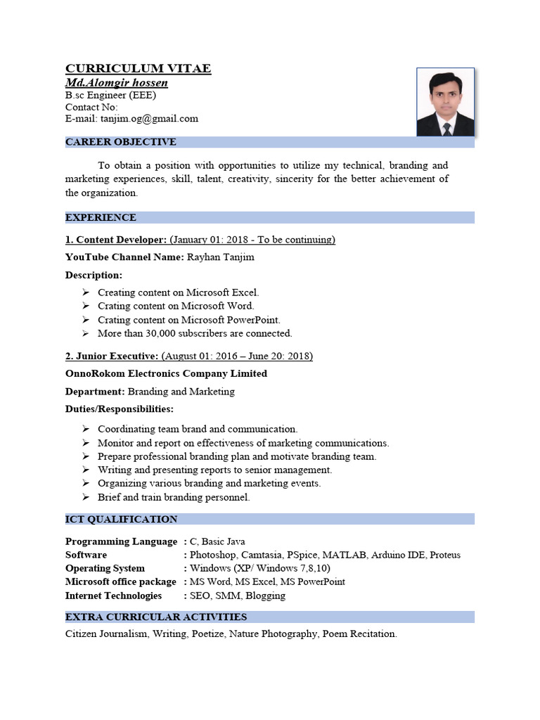 Cv Of Md Tanjimul Kabir Pdf Software Computing 