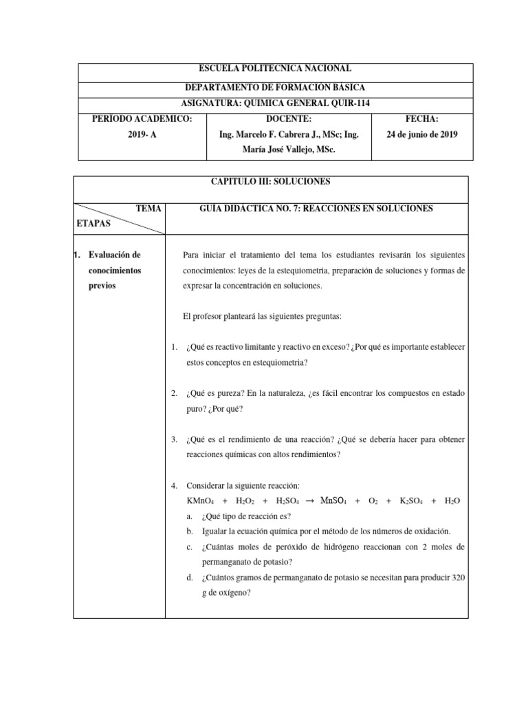 GUIA No. 7 REACCIONES EN SOLUCIONES (Editada) | PDF