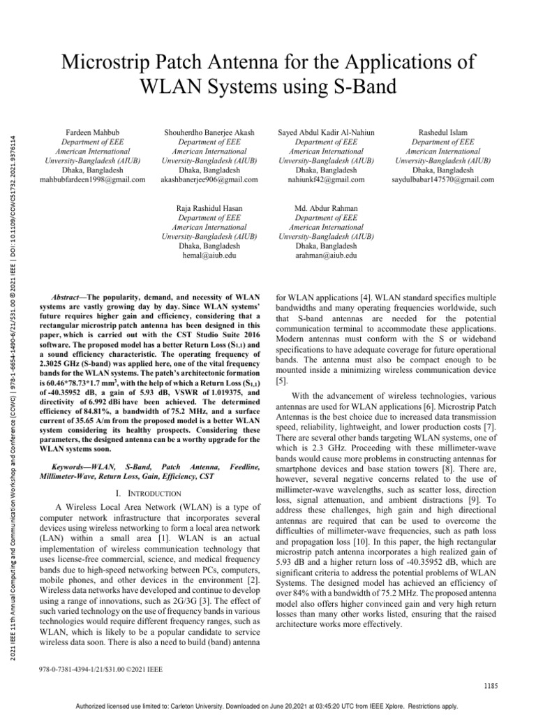 Mahbub 2021 Pdf Antenna Radio Wireless Lan