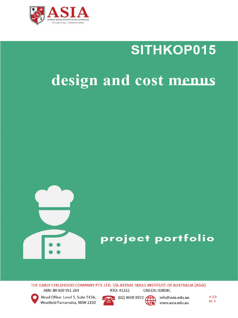 SITHKOP015 Project Portfolio | PDF | Menu | Food And Drink Preparation