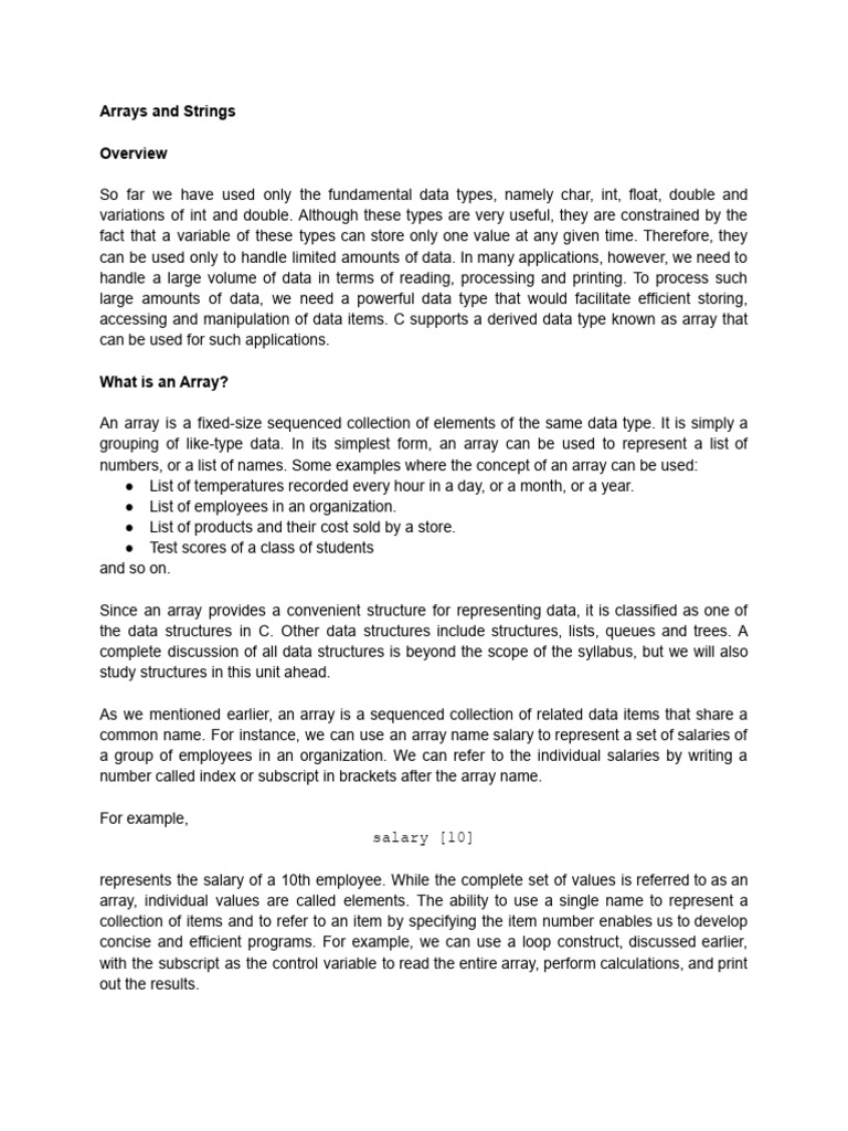 Arrays And Strings Download Free Pdf Data Type String Computer Science
