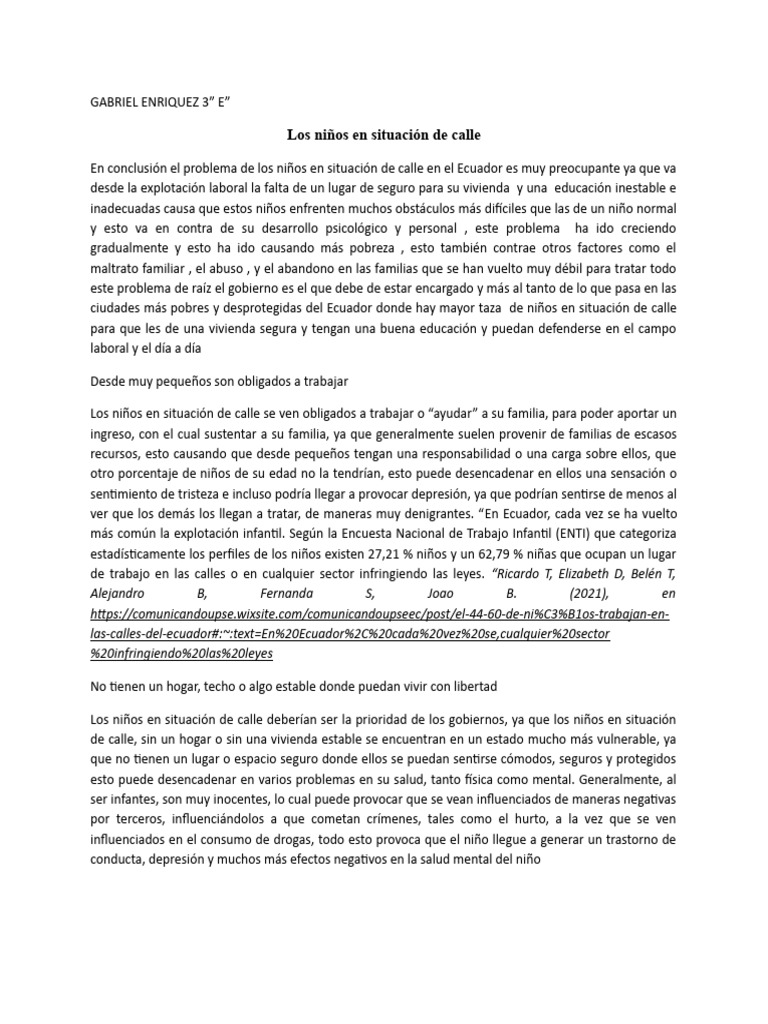Ensayo Gabriel Enriquez | PDF | Trabajo infantil | Ecuador