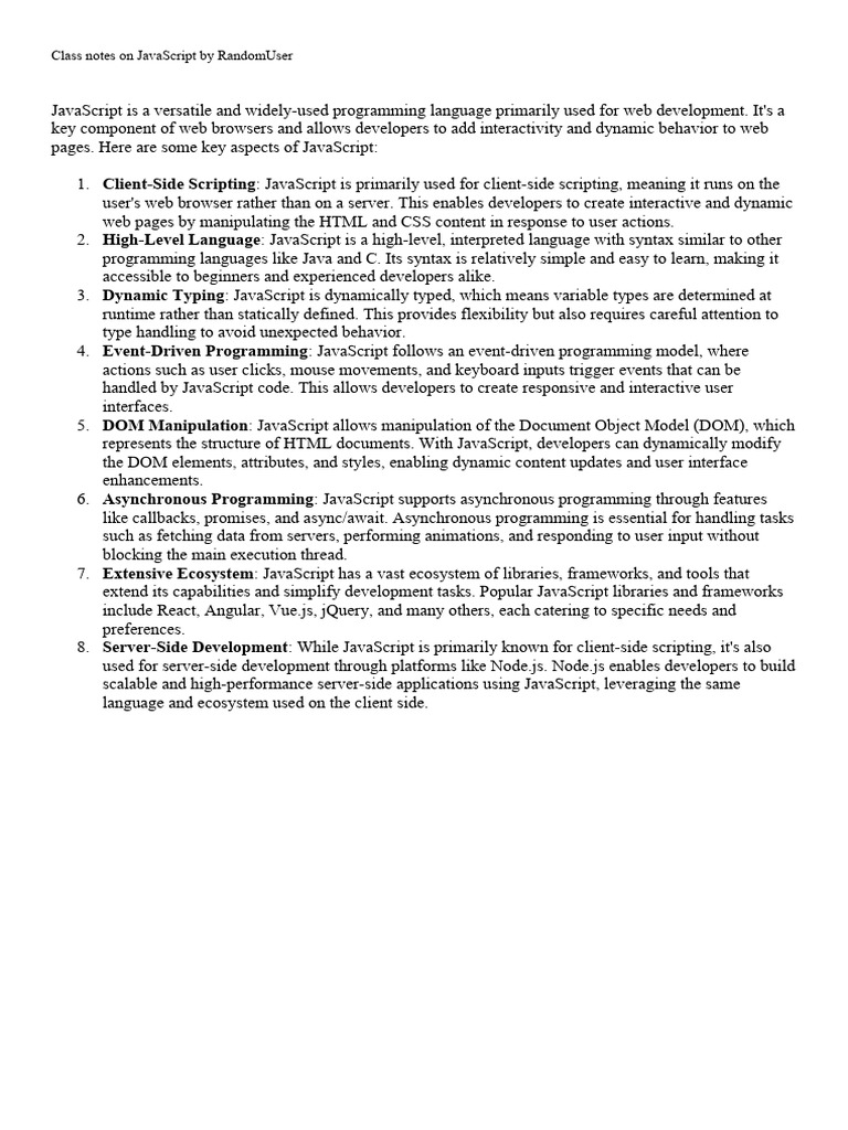 Class Notes On JavaScript by RandomUser | PDF