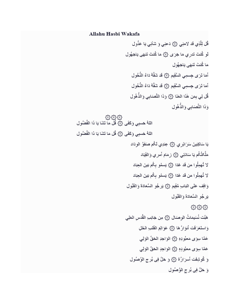 Allahu Hasbi Wakafa | PDF
