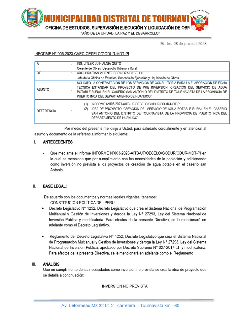 Informe #005-2023-Cvec-Oeselogodur-Mdt-Pi | PDF | Hogar, jardinería y bricolaje