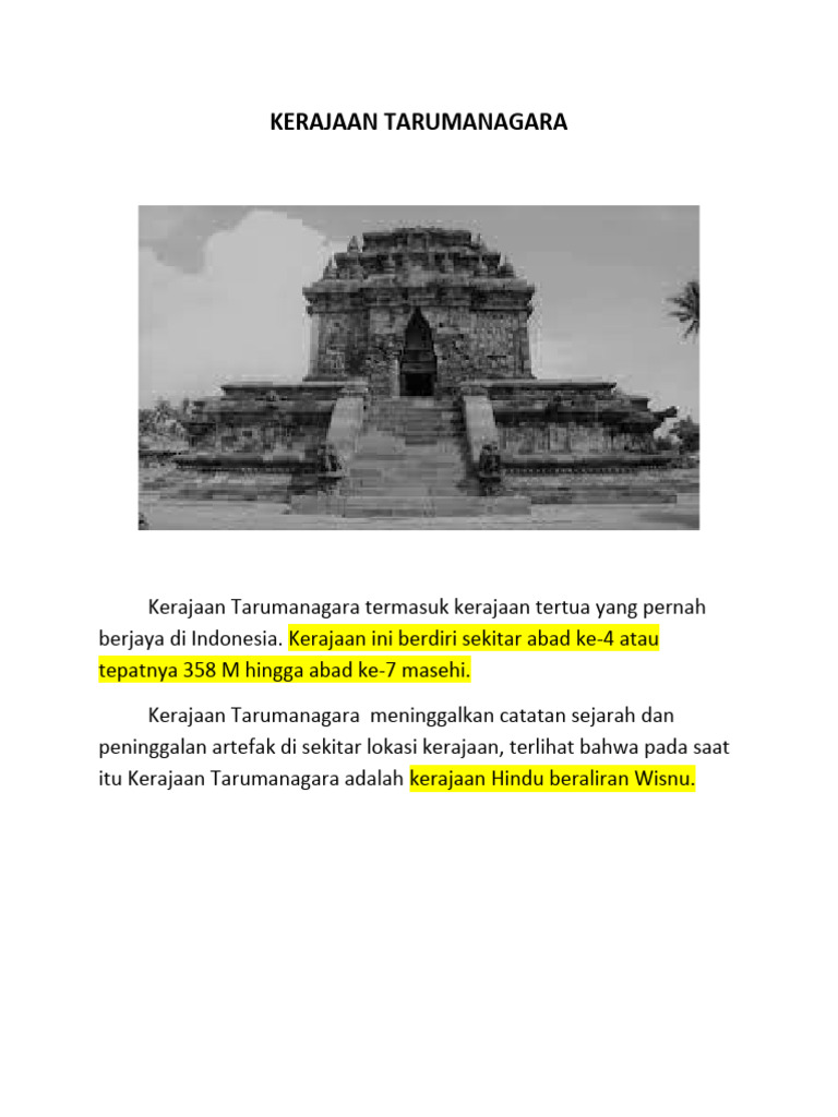 Sejarah dan Kebudayaan Tarumanagara | PDF | Sejarah | Agama & Spiritualitas