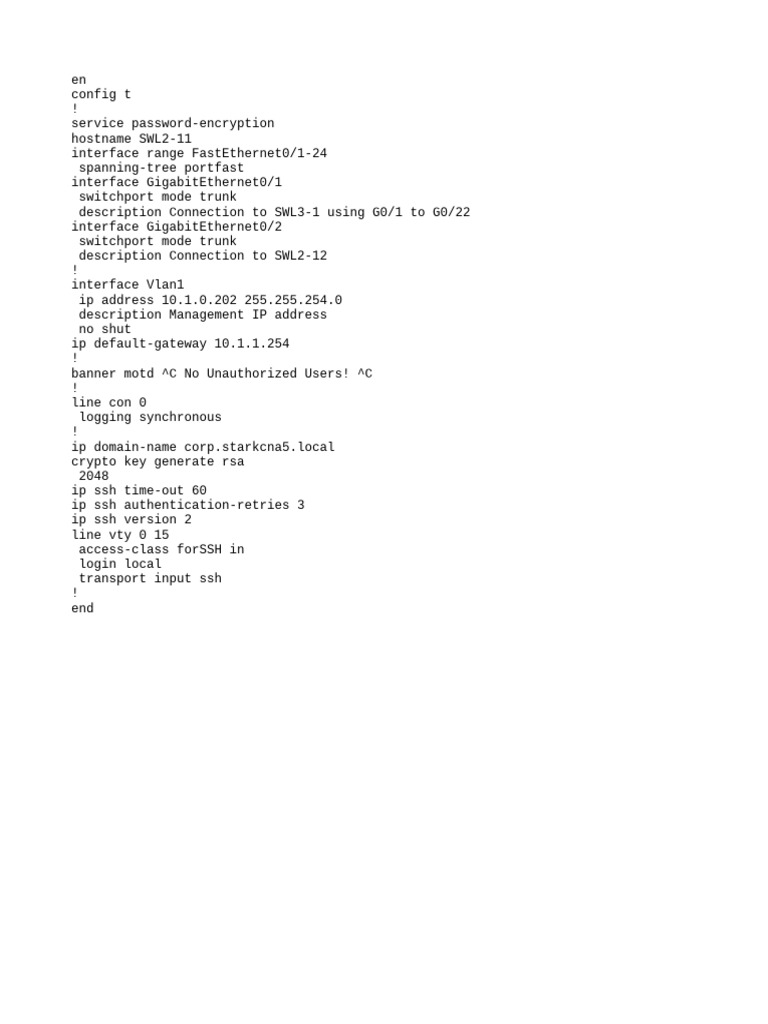 Layer 2 Switch Configs | PDF