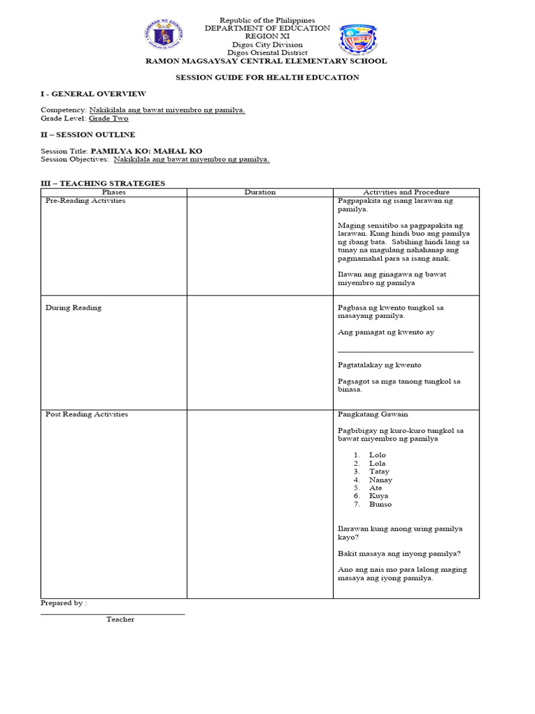 Session Guide in Health Education - Docx 2 | PDF