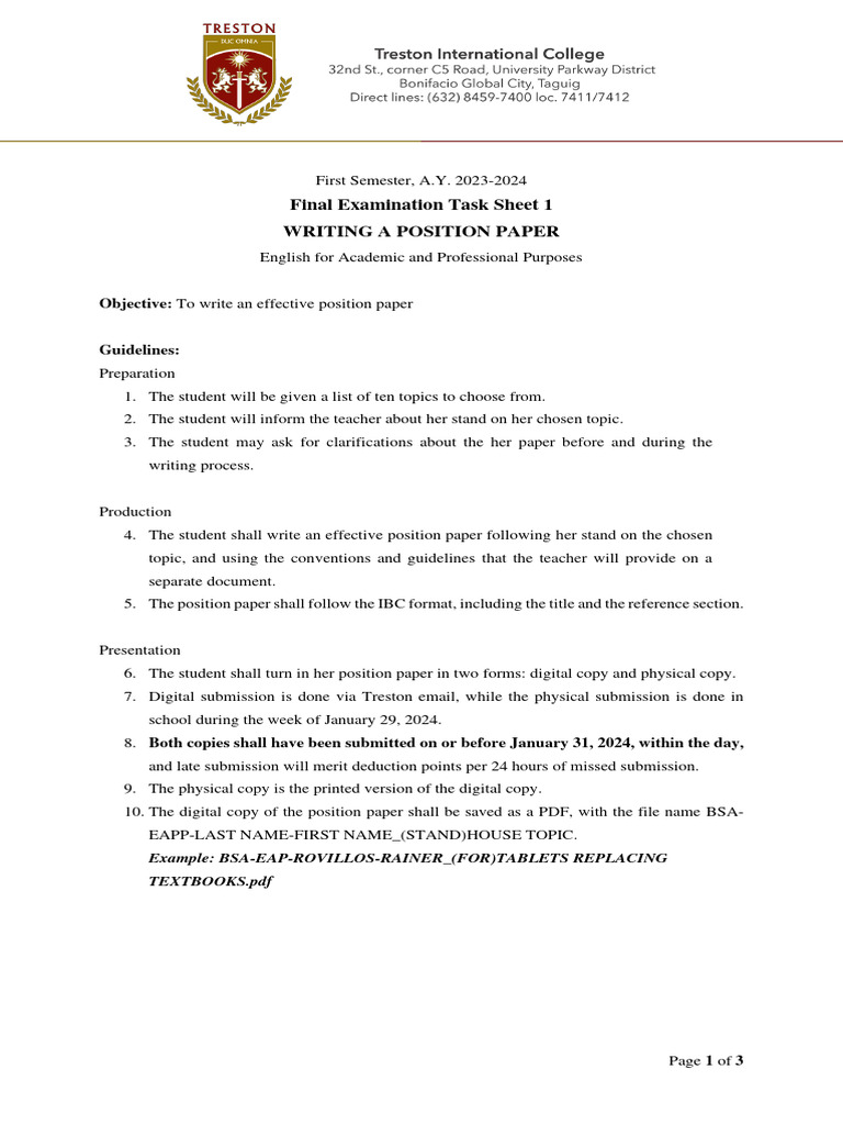 BSA EAPP Finals Task Sheet 1 (Paper) | PDF