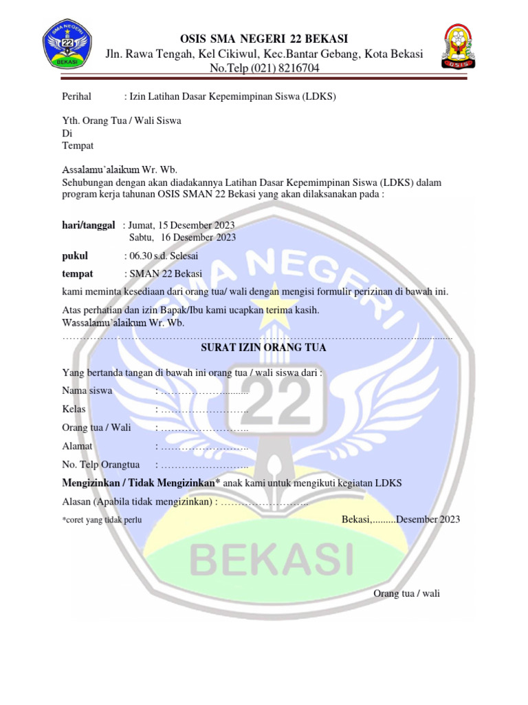 Surat Izin LDKS 2023 | PDF Surat Izin LDKS 2023 | PDF