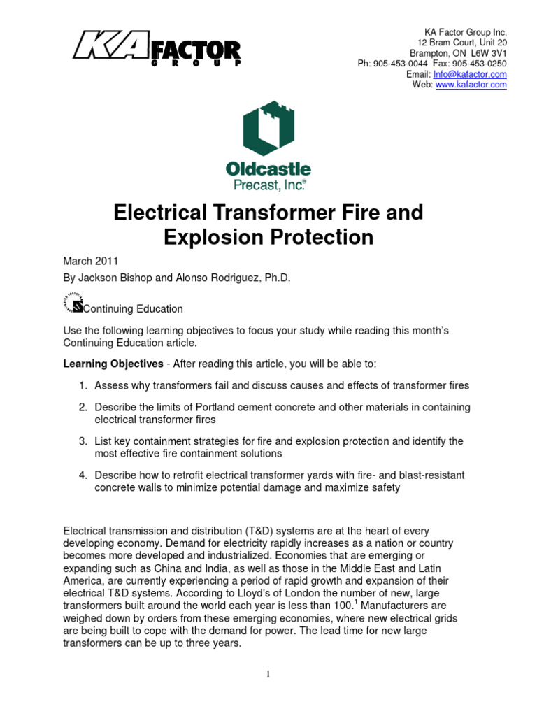 Oldcastle Electrical Transformer Fire Explosion Protection | Download ...