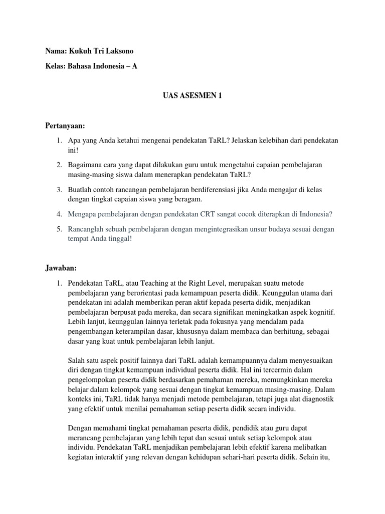 Kukuh Tri Laksono - UAS - Prinsip Pengajaran Dan Asesmen 1 | PDF | Karier & Perkembangan ...