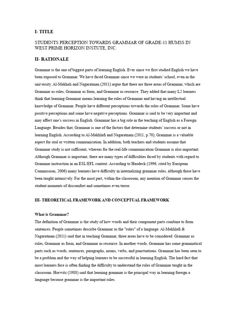 Grammar Perception | PDF | English As A Second Or Foreign Language ...
