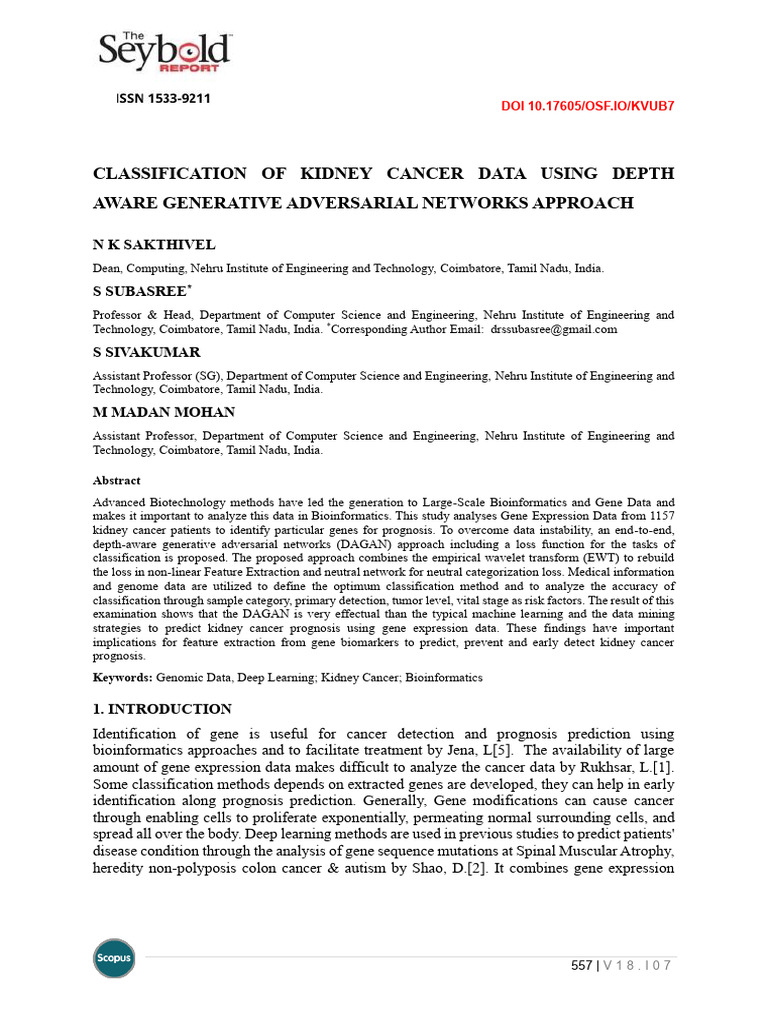 Classification of Kidney Cancer Data Using Depth Aware Generative Adversarial Networks Approach ...
