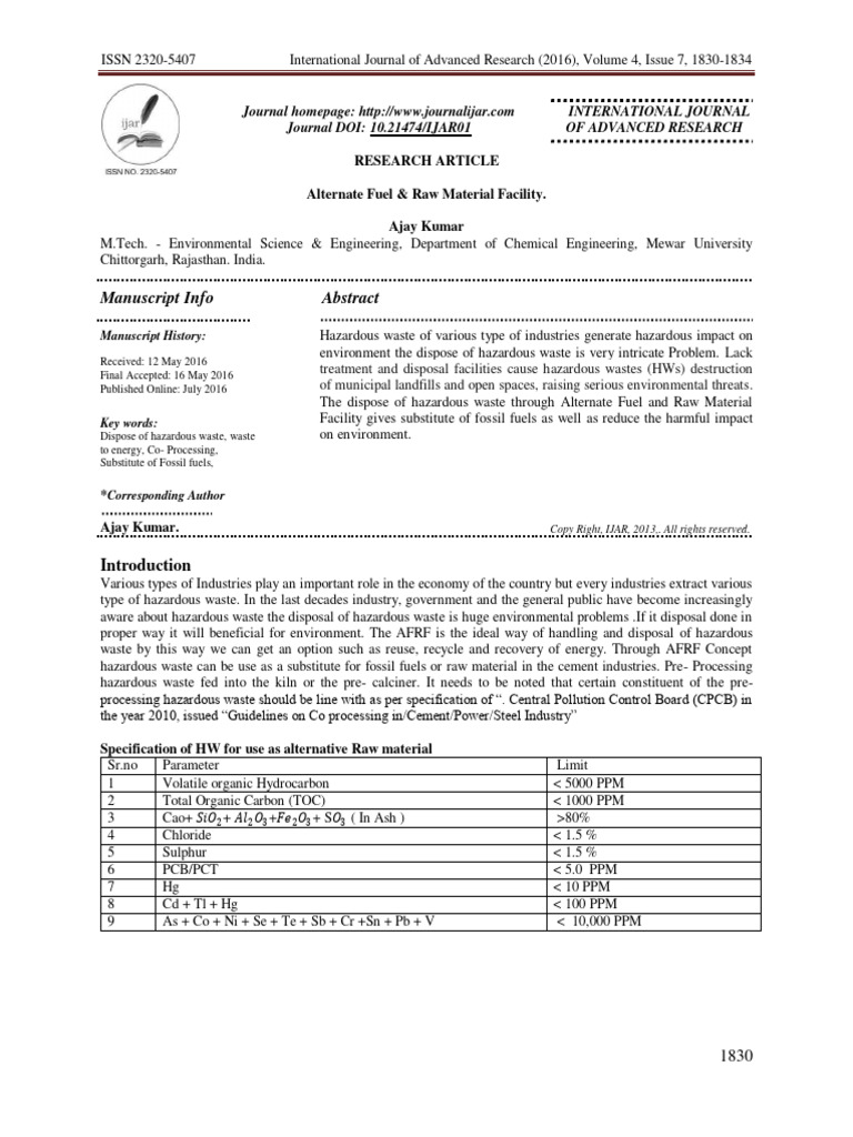 Alternative Fuel in Cement Industry | PDF | Waste | Waste Management
