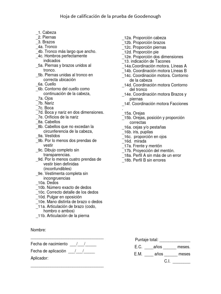 Hoja de Calificación de La Prueba de Goodenough | PDF