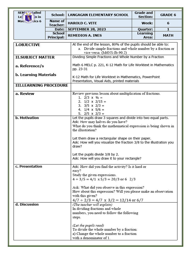 Lesson Plan in Math 6_Q1 | PDF | Elementary Mathematics | Arithmetic