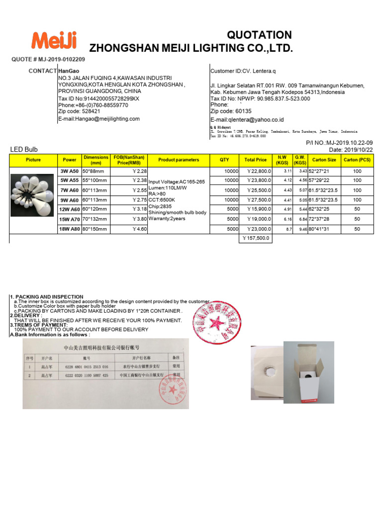 Contoh Quotation Supplier China for Example | PDF