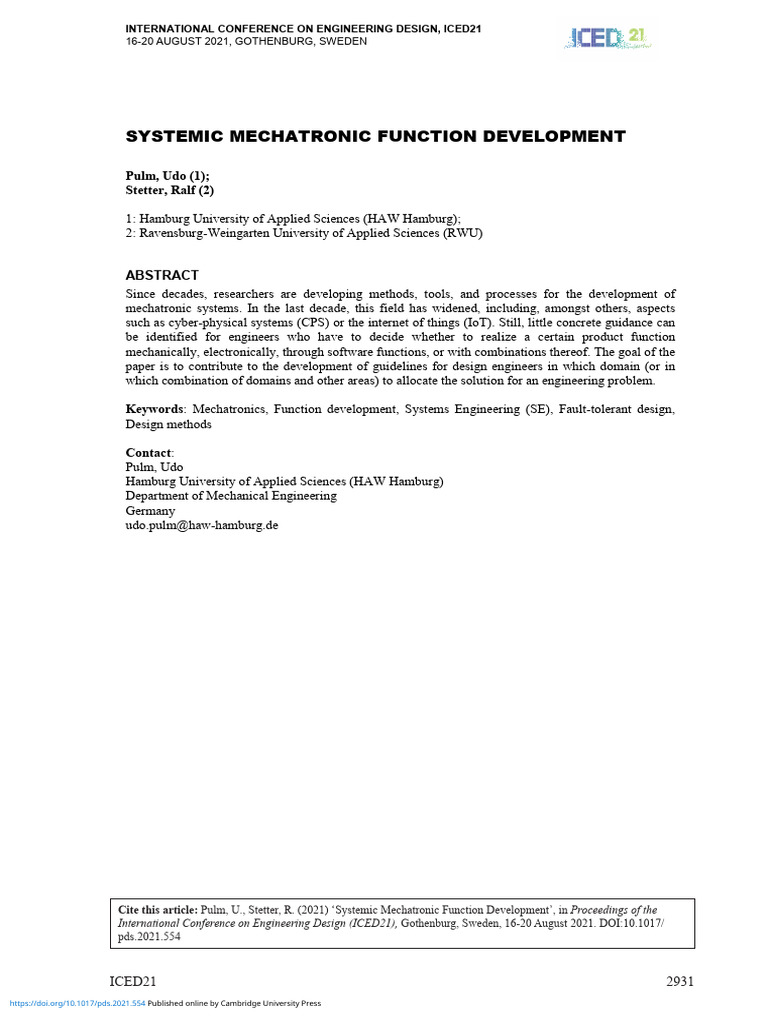 Systemic Mechatronic Function Development | PDF | System | Mechatronics