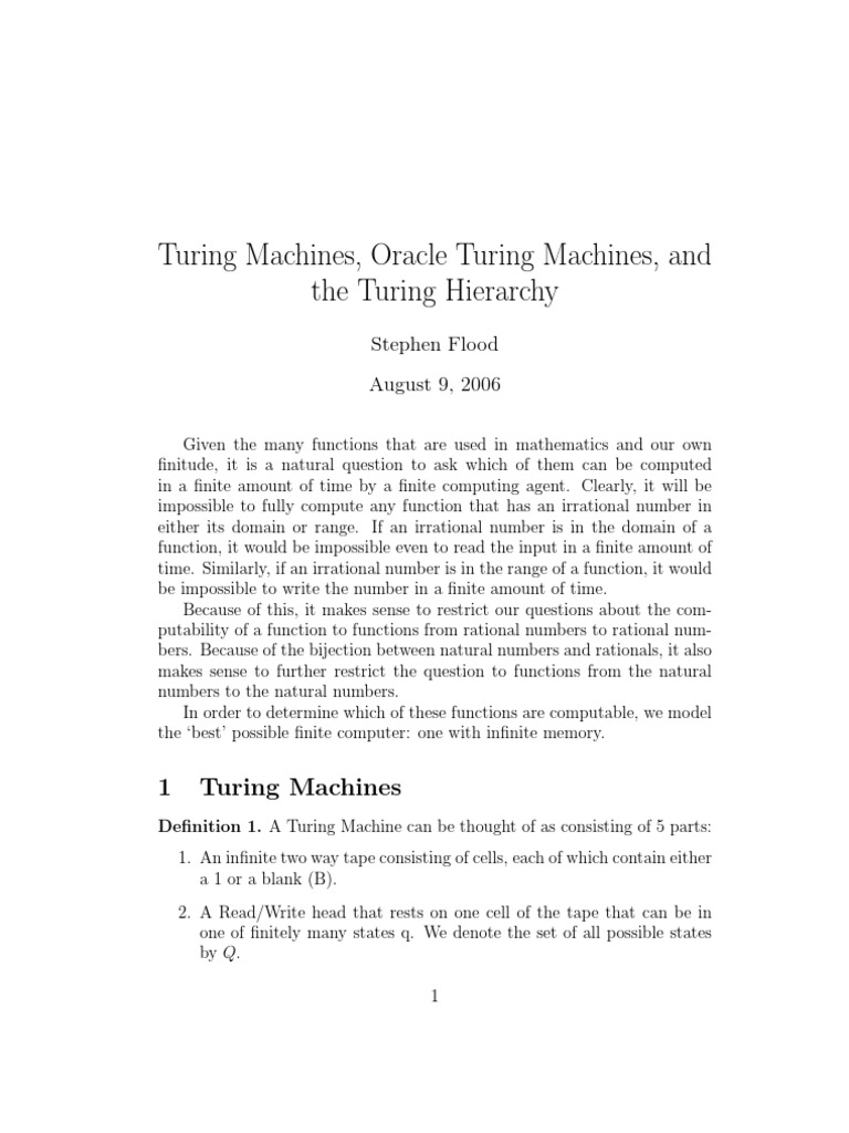 Turing Machines, Oracle Turing Machines, and The Turing Hierarchy | Download Free PDF ...