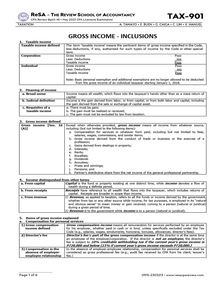 TAX-901 (Gross Income - Inclusions) | PDF
