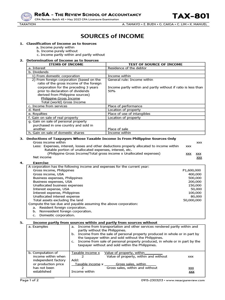 TAX-801 (Sources of Income) | PDF | Gross Income | Income