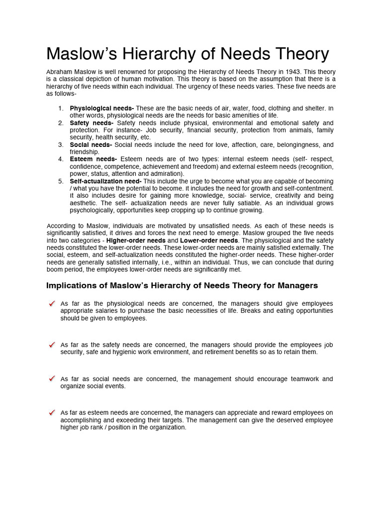 Maslow's Hierarchy of Needs Theory | PDF | Cognitive Psychology ...