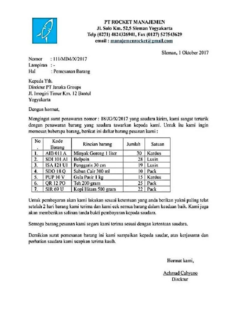 Contoh Surat Pesanan Barang (Push-Order)_Doc1 | PDF